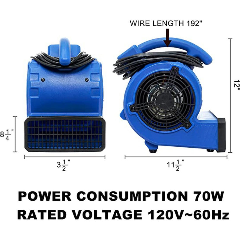 Simple Deluxe 305 CFM Mini Floor Blower Fan for Water Damage, Blue, 12